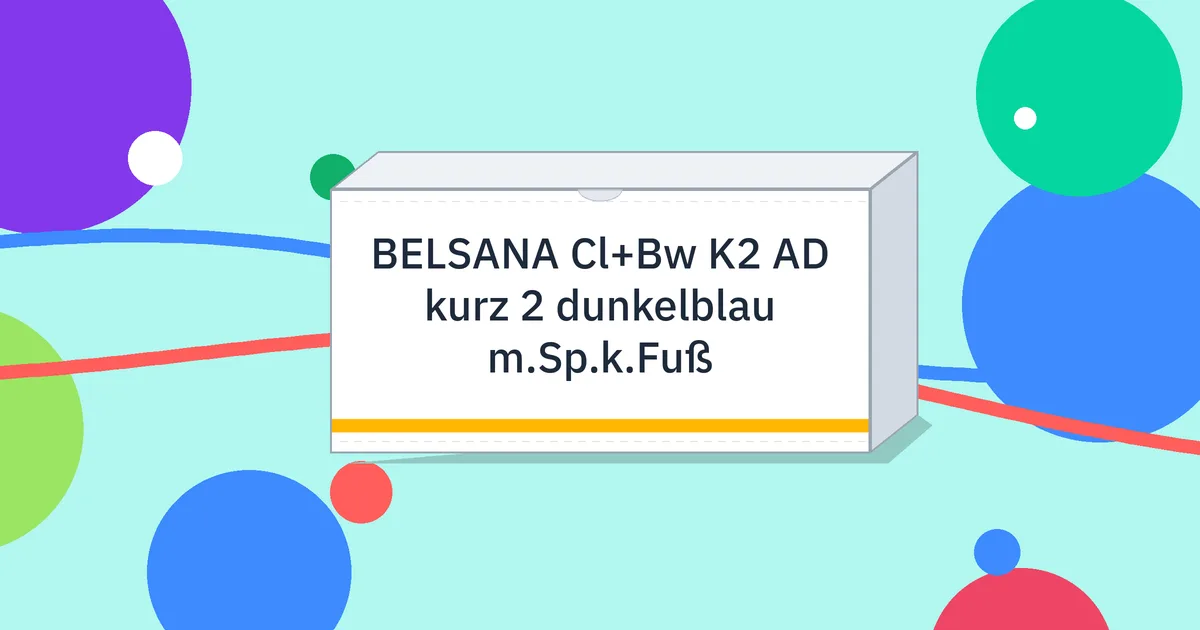 Symbolbild: Packung mit der Aufschrift BELSANA Cl+Bw K2 AD kurz 2 dunkelblau m.Sp.k.Fuß (PZN 15626449) – Verfügbarkeit und Bezug in Apotheken in Frankfurt am Main