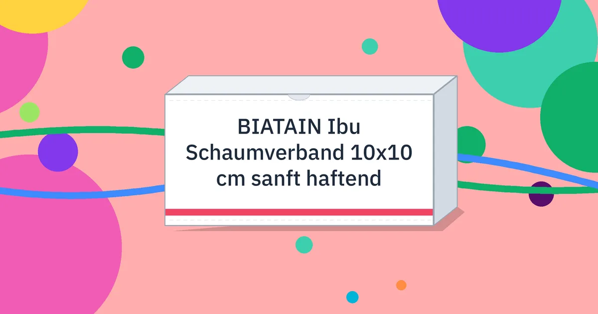 Symbolbild: Packung mit der Aufschrift BIATAIN Ibu Schaumverband 10x10 cm sanft haftend (PZN 12379944) – Verfügbarkeit und Bezug in Apotheken in Frankfurt am Main