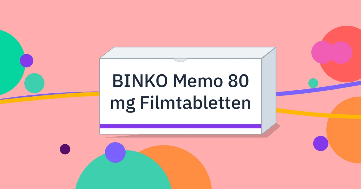 Symbolbild: Packung mit der Aufschrift BINKO Memo 80 mg Filmtabletten (PZN 16168842) – Verfügbarkeit und Bezug in Apotheken in Frankfurt am Main