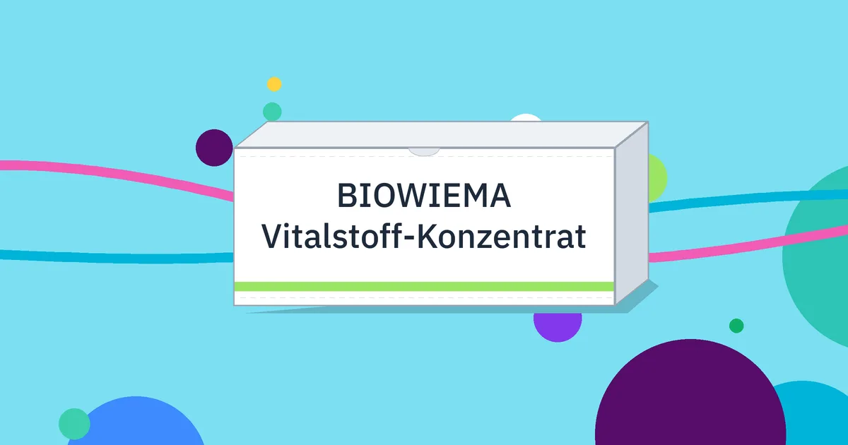 Symbolbild: Packung mit der Aufschrift BIOWIEMA Vitalstoff-Konzentrat (PZN 19842925) – Verfügbarkeit und Bezug in Apotheken in Frankfurt am Main