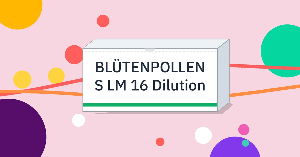 Symbolbild: Packung mit der Aufschrift BLÜTENPOLLEN S LM 16 Dilution (PZN 12795269) – Verfügbarkeit und Bezug in Apotheken in Frankfurt am Main