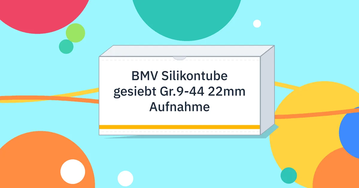 Symbolbild: Packung mit der Aufschrift BMV Silikontube gesiebt Gr.9-44 22mm Aufnahme (PZN 18386224) – Verfügbarkeit und Bezug in Apotheken in Frankfurt am Main