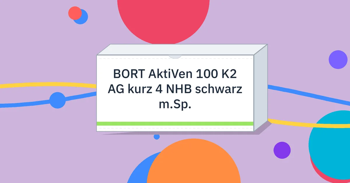Symbolbild: Packung mit der Aufschrift BORT AktiVen 100 K2 AG kurz 4 NHB schwarz m.Sp. (PZN 14388077) – Verfügbarkeit und Bezug in Apotheken in Frankfurt am Main