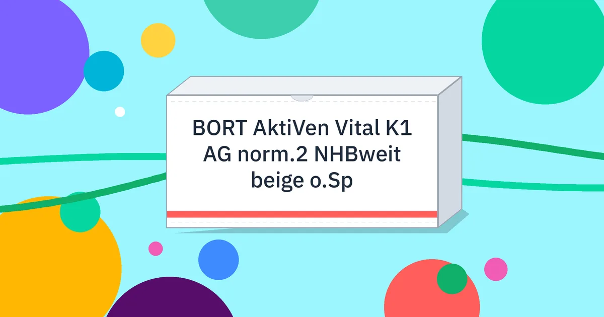 Symbolbild: Packung mit der Aufschrift BORT AktiVen Vital K1 AG norm.2 NHBweit beige o.Sp (PZN 13730898) – Verfügbarkeit und Bezug in Apotheken in Frankfurt am Main