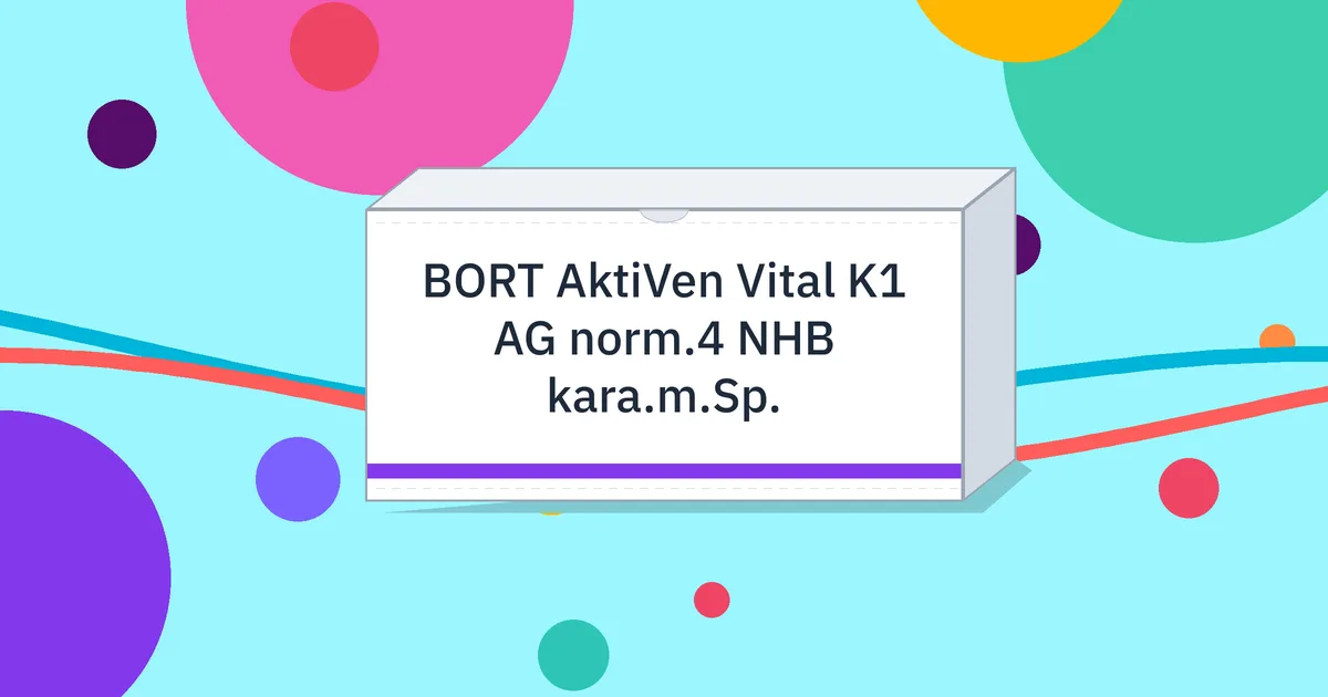 Symbolbild: Packung mit der Aufschrift BORT AktiVen Vital K1 AG norm.4 NHB kara.m.Sp. (PZN 13735200) – Verfügbarkeit und Bezug in Apotheken in Frankfurt am Main