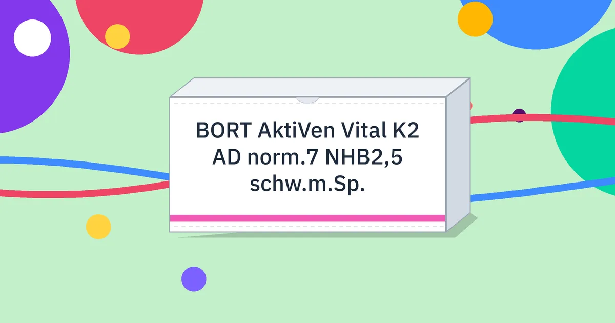 Symbolbild: Packung mit der Aufschrift BORT AktiVen Vital K2 AD norm.7 NHB2,5 schw.m.Sp. (PZN 17498116) – Verfügbarkeit und Bezug in Apotheken in Frankfurt am Main