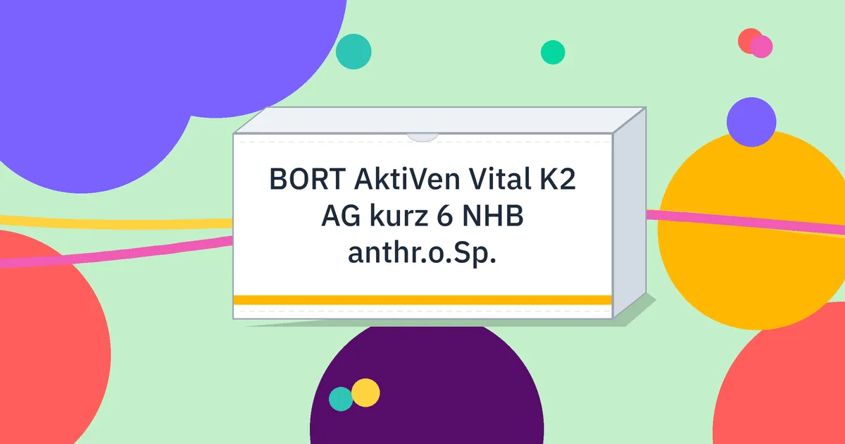 Symbolbild: Packung mit der Aufschrift BORT AktiVen Vital K2 AG kurz 6 NHB anthr.o.Sp. (PZN 13734270) – Verfügbarkeit und Bezug in Apotheken in Frankfurt am Main