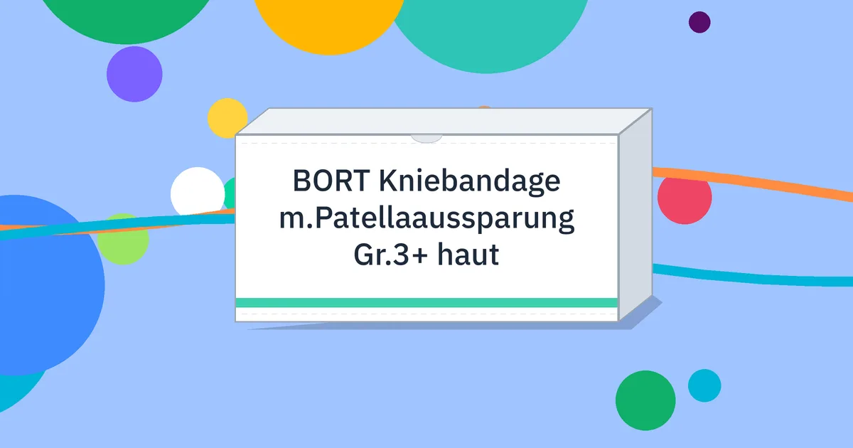 Symbolbild: Packung mit der Aufschrift BORT Kniebandage m.Patellaaussparung Gr.3+ haut (PZN 16844823) – Verfügbarkeit und Bezug in Apotheken in Frankfurt am Main