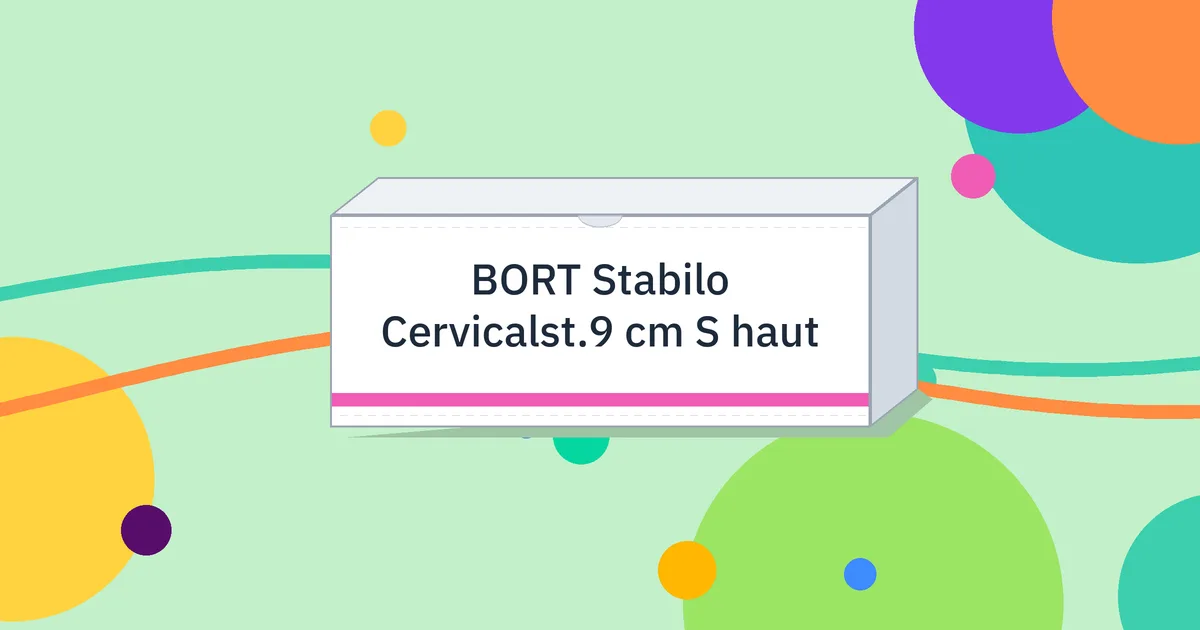 Symbolbild: Packung mit der Aufschrift BORT Stabilo Cervicalst.9 cm S haut (PZN 02687739) – Verfügbarkeit und Bezug in Apotheken in Frankfurt am Main