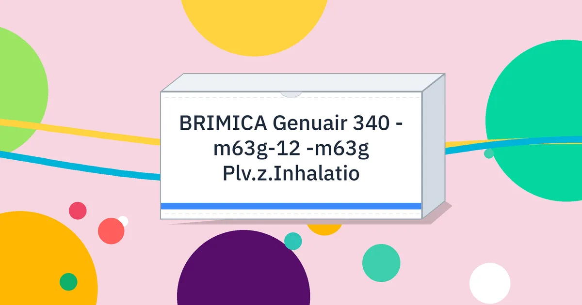Symbolbild: Packung mit der Aufschrift BRIMICA Genuair 340 -m63g-12 -m63g Plv.z.Inhalatio (PZN 13853431) – Verfügbarkeit und Bezug in Apotheken in Frankfurt am Main