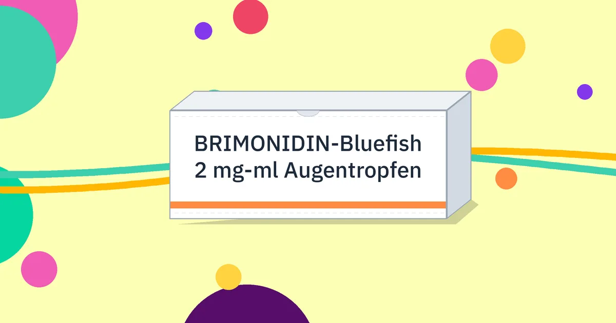 Symbolbild: Packung mit der Aufschrift BRIMONIDIN-Bluefish 2 mg-ml Augentropfen (PZN 13874427) – Verfügbarkeit und Bezug in Apotheken in Frankfurt am Main