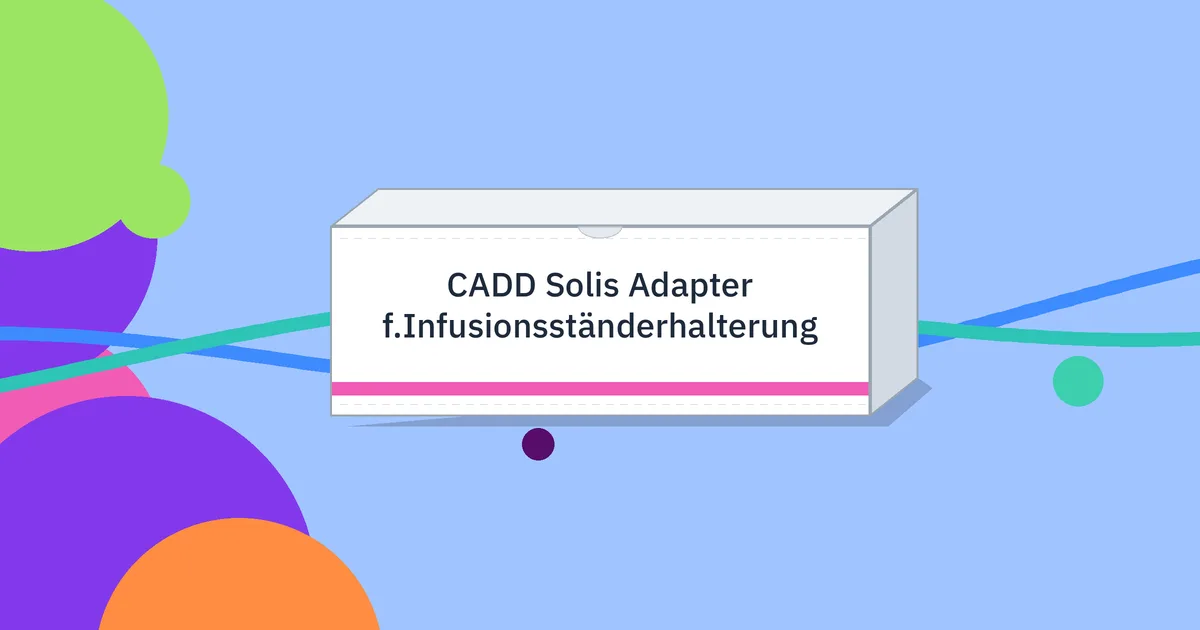 Symbolbild: Packung mit der Aufschrift CADD Solis Adapter f.Infusionsständerhalterung (PZN 14437278) – Verfügbarkeit und Bezug in Apotheken in Frankfurt am Main