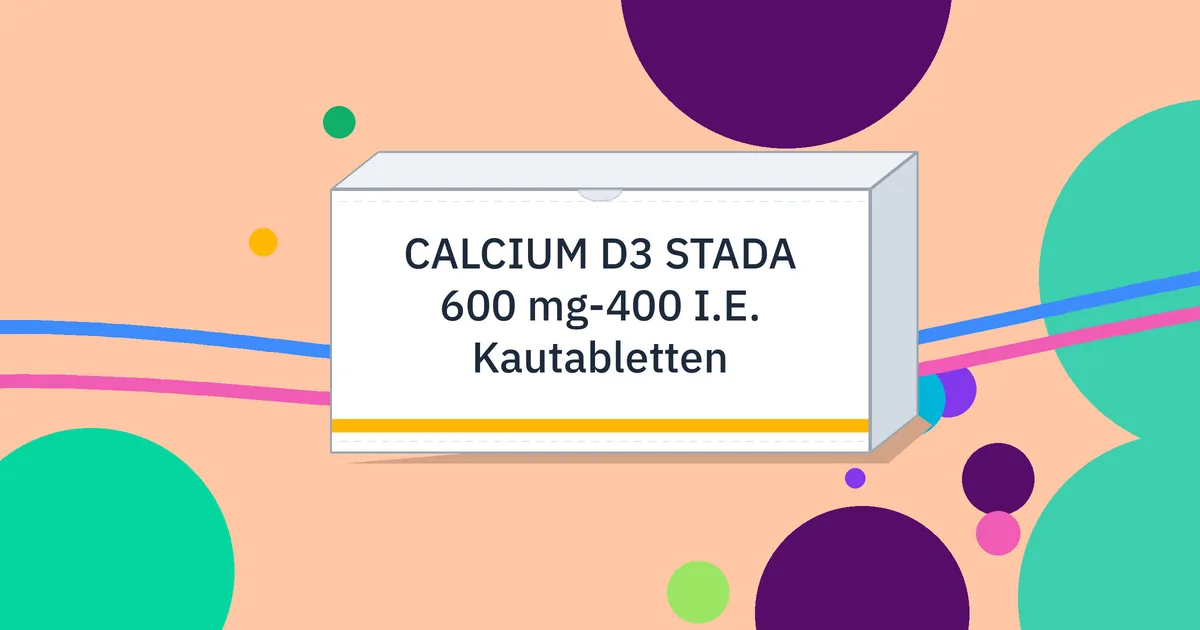 Symbolbild: Packung mit der Aufschrift CALCIUM D3 STADA 600 mg-400 I.E. Kautabletten (PZN 00574505) – Verfügbarkeit und Bezug in Apotheken in Frankfurt am Main