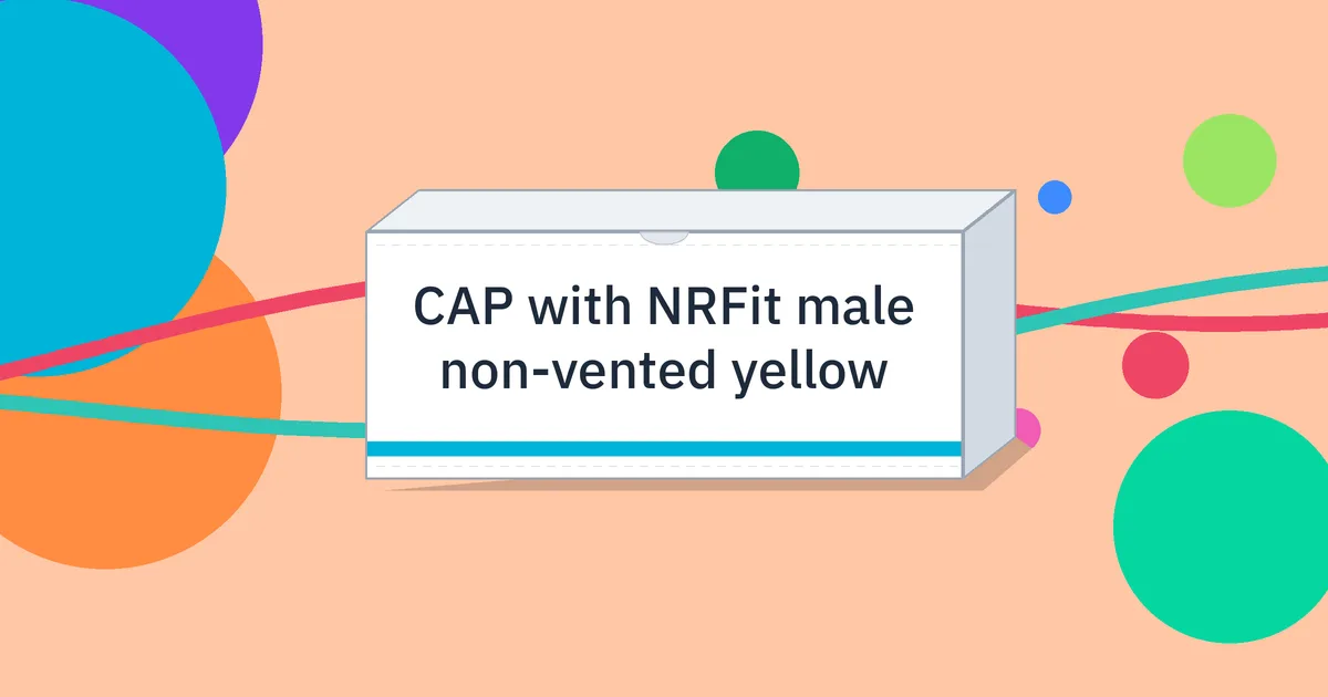 Symbolbild: Packung mit der Aufschrift CAP with NRFit male non-vented yellow (PZN 19212377) – Verfügbarkeit und Bezug in Apotheken in Frankfurt am Main
