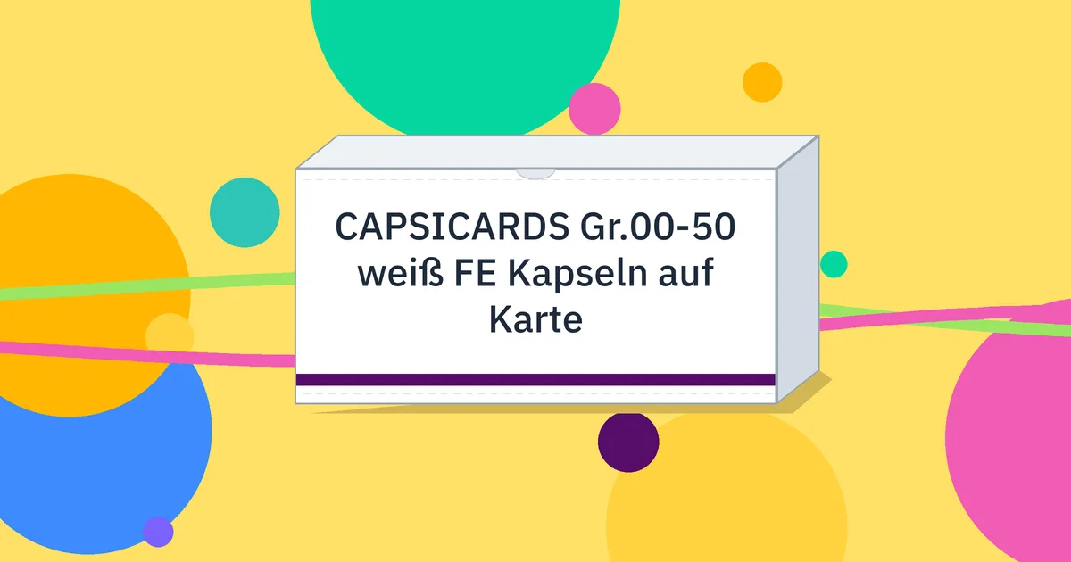 Symbolbild: Packung mit der Aufschrift CAPSICARDS Gr.00-50 weiß FE Kapseln auf Karte (PZN 10999921) – Verfügbarkeit und Bezug in Apotheken in Frankfurt am Main