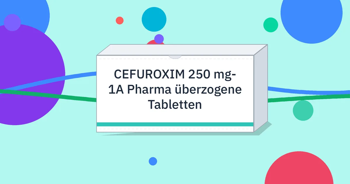 Symbolbild: Packung mit der Aufschrift CEFUROXIM 250 mg-1A Pharma überzogene Tabletten (PZN 04841506) – Verfügbarkeit und Bezug in Apotheken in Frankfurt am Main