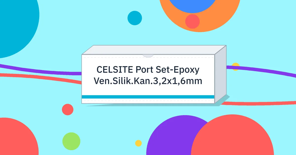 Symbolbild: Packung mit der Aufschrift CELSITE Port Set-Epoxy Ven.Silik.Kan.3,2x1,6mm (PZN 01057887) – Verfügbarkeit und Bezug in Apotheken in Frankfurt am Main