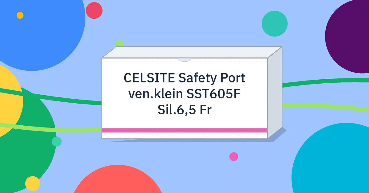 Symbolbild: Packung mit der Aufschrift CELSITE Safety Port ven.klein SST605F Sil.6,5 Fr (PZN 11322899) – Verfügbarkeit und Bezug in Apotheken in Frankfurt am Main