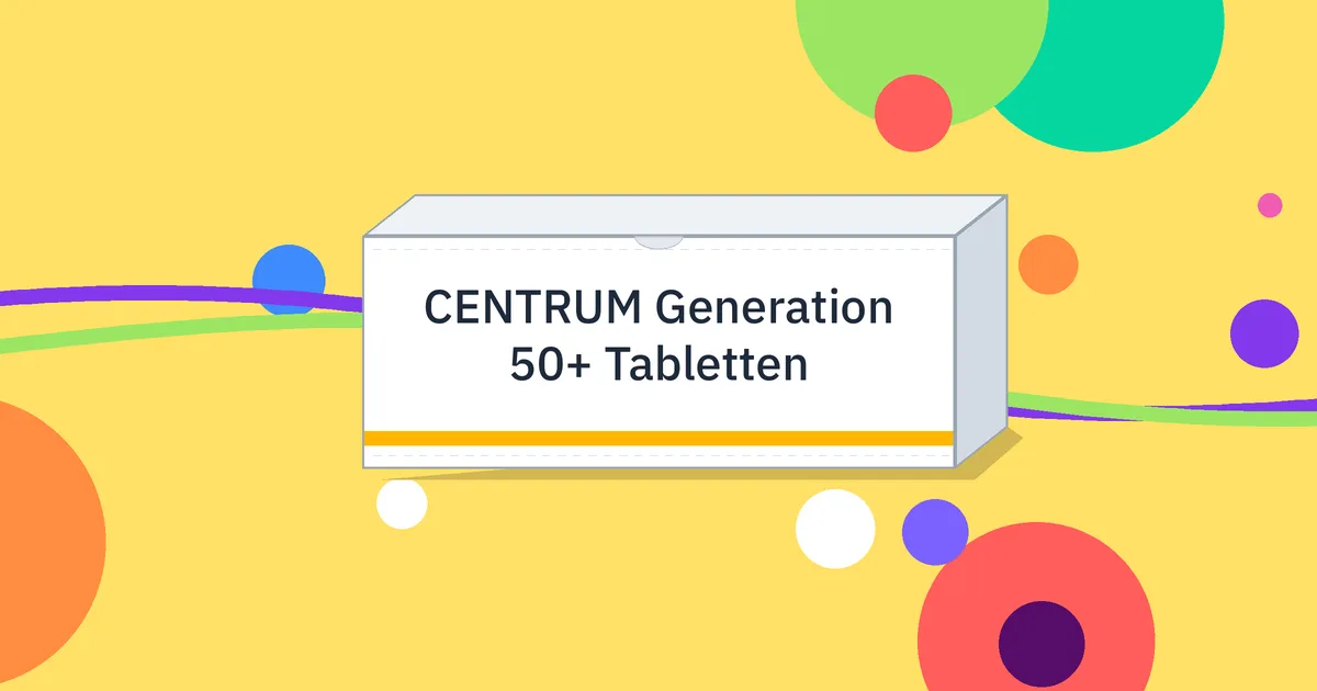 Symbolbild: Packung mit der Aufschrift CENTRUM Generation 50+ Tabletten (PZN 14170556) – Verfügbarkeit und Bezug in Apotheken in Frankfurt am Main