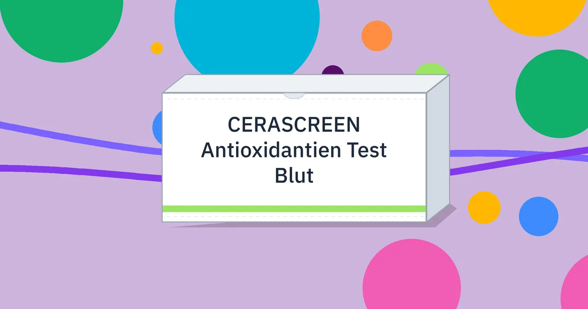 Symbolbild: Packung mit der Aufschrift CERASCREEN Antioxidantien Test Blut (PZN 18244990) – Verfügbarkeit und Bezug in Apotheken in Frankfurt am Main