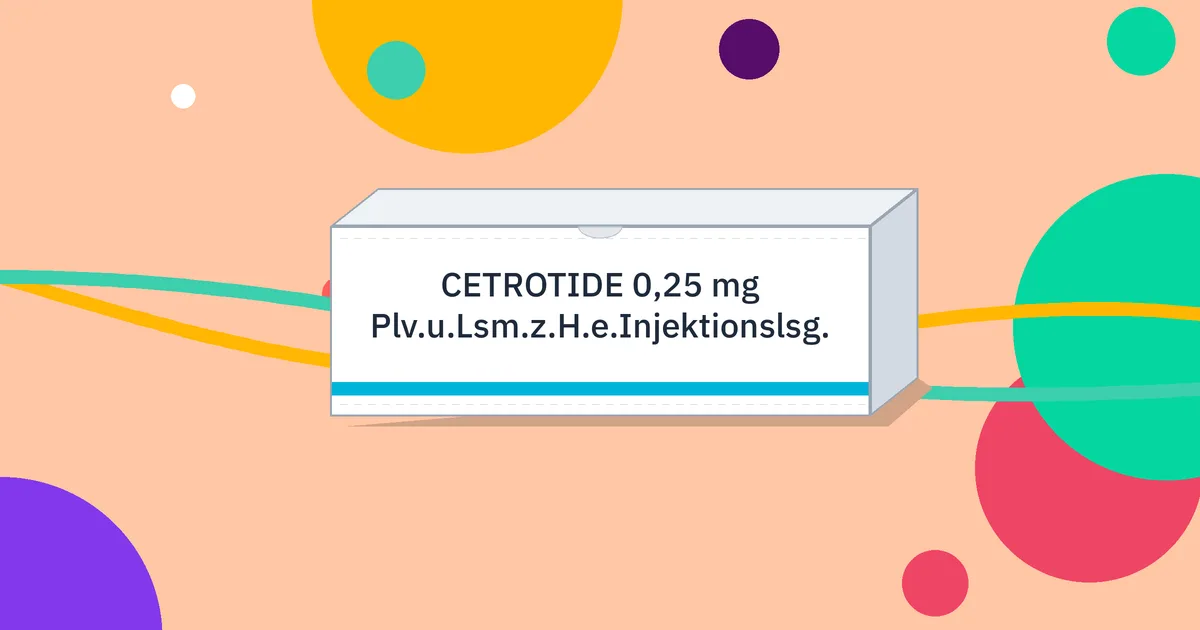 Symbolbild: Packung mit der Aufschrift CETROTIDE 0,25 mg Plv.u.Lsm.z.H.e.Injektionslsg. (PZN 02834554) – Verfügbarkeit und Bezug in Apotheken in Frankfurt am Main