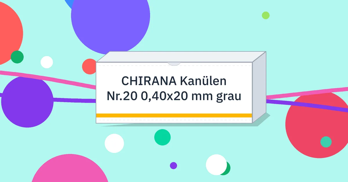Symbolbild: Packung mit der Aufschrift CHIRANA Kanülen Nr.20 0,40x20 mm grau (PZN 11609069) – Verfügbarkeit und Bezug in Apotheken in Frankfurt am Main