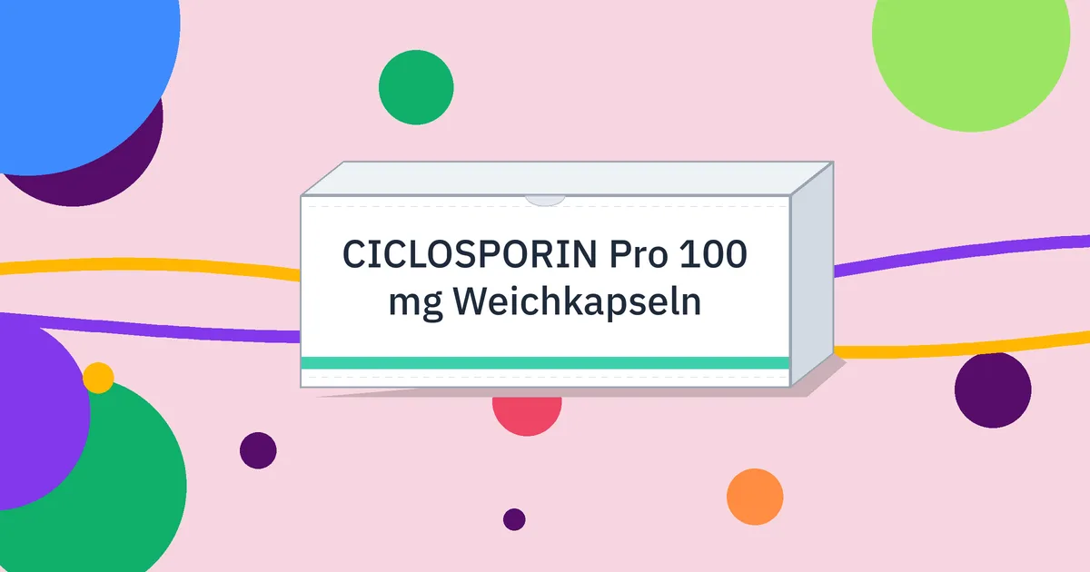 Symbolbild: Packung mit der Aufschrift CICLOSPORIN Pro 100 mg Weichkapseln (PZN 19984772) – Verfügbarkeit und Bezug in Apotheken in Frankfurt am Main