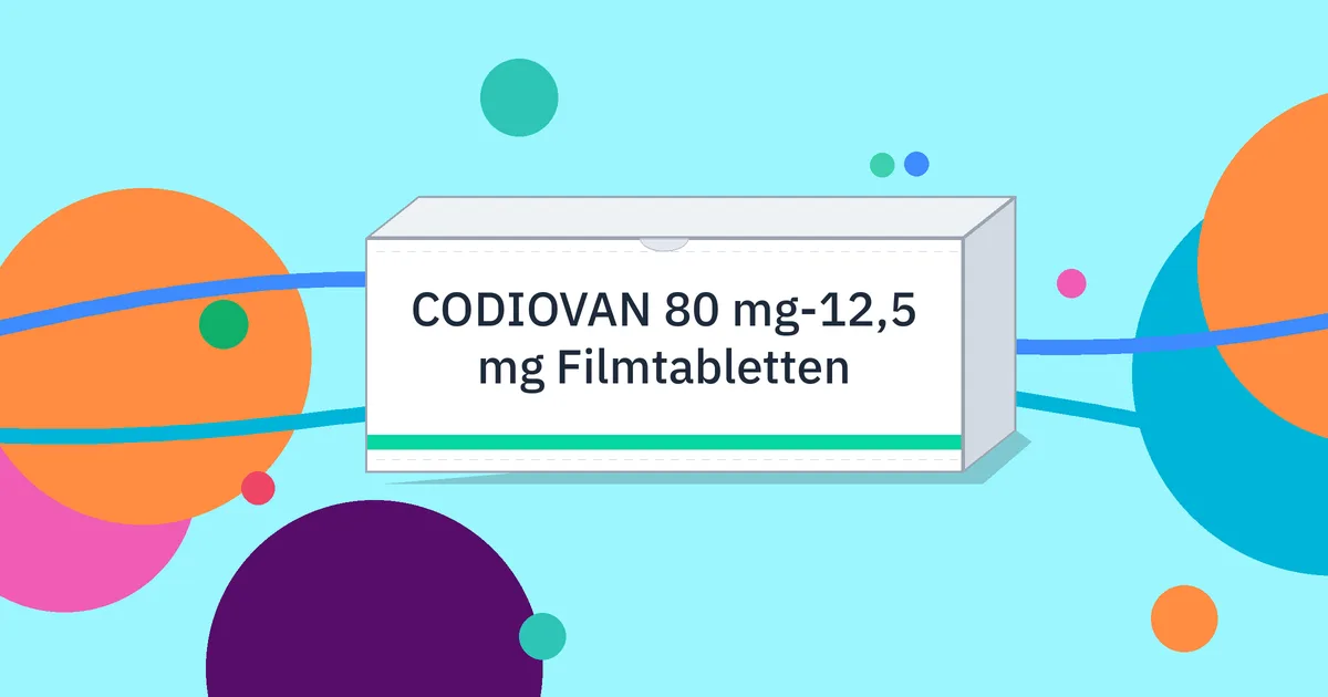 Symbolbild: Packung mit der Aufschrift CODIOVAN 80 mg-12,5 mg Filmtabletten (PZN 11080048) – Verfügbarkeit und Bezug in Apotheken in Frankfurt am Main