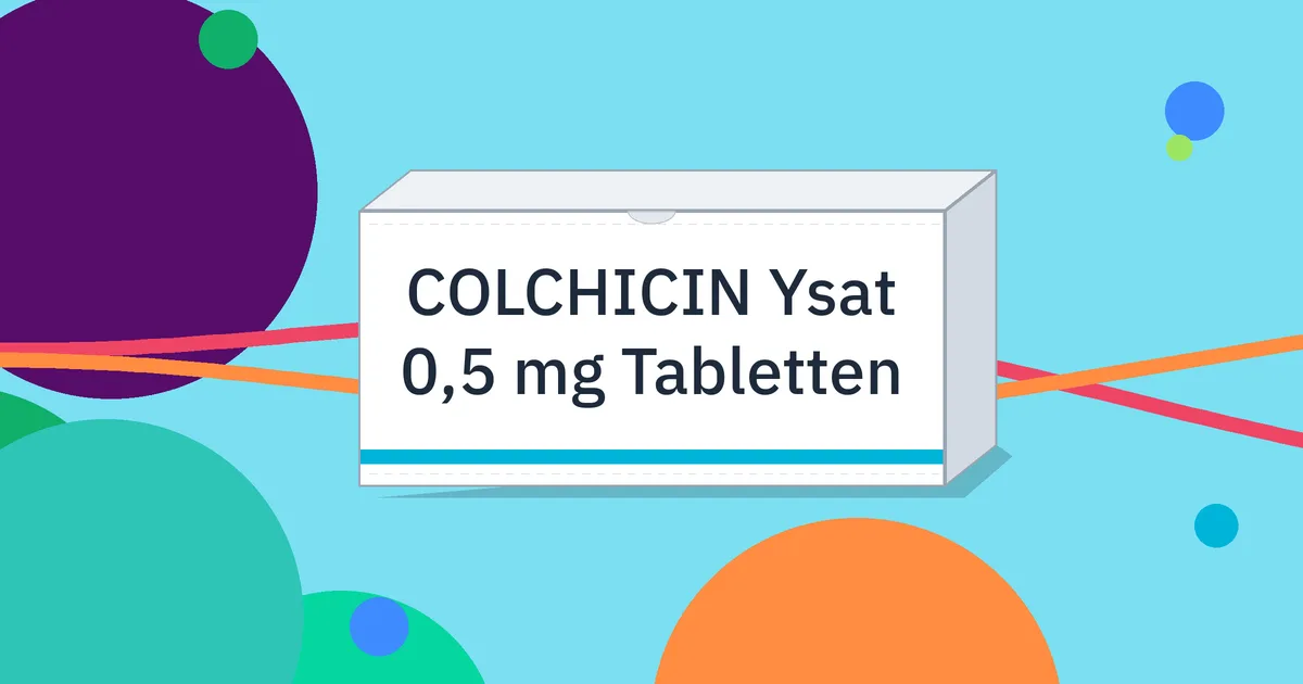 Symbolbild: Packung mit der Aufschrift COLCHICIN Ysat 0,5 mg Tabletten (PZN 16383084) – Verfügbarkeit und Bezug in Apotheken in Frankfurt am Main