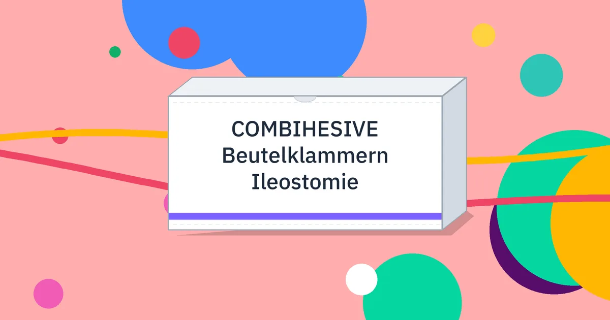 Symbolbild: Packung mit der Aufschrift COMBIHESIVE Beutelklammern Ileostomie (PZN 11605433) – Verfügbarkeit und Bezug in Apotheken in Frankfurt am Main