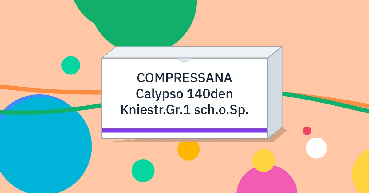 Symbolbild: Packung mit der Aufschrift COMPRESSANA Calypso 140den Kniestr.Gr.1 sch.o.Sp. (PZN 09076861) – Verfügbarkeit und Bezug in Apotheken in Frankfurt am Main