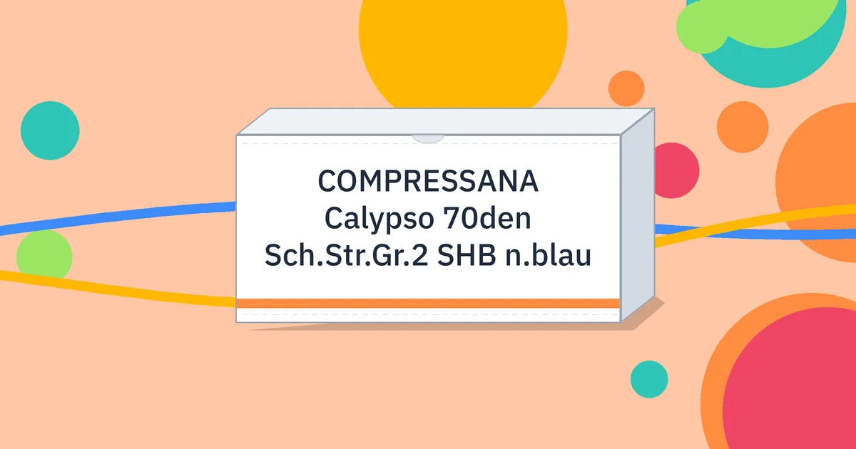 Symbolbild: Packung mit der Aufschrift COMPRESSANA Calypso 70den Sch.Str.Gr.2 SHB n.blau (PZN 08910888) – Verfügbarkeit und Bezug in Apotheken in Frankfurt am Main
