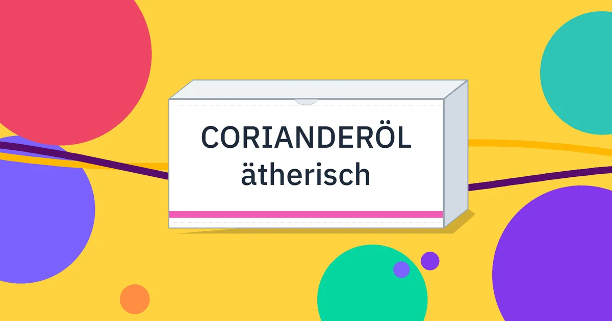 Symbolbild: Packung mit der Aufschrift CORIANDERÖL ätherisch (PZN 01208837) – Verfügbarkeit und Bezug in Apotheken in Frankfurt am Main