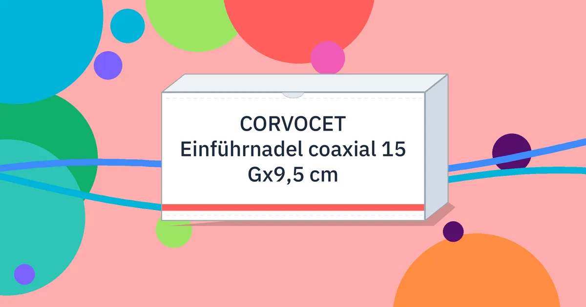 Symbolbild: Packung mit der Aufschrift CORVOCET Einführnadel coaxial 15 Gx9,5 cm (PZN 18764241) – Verfügbarkeit und Bezug in Apotheken in Frankfurt am Main
