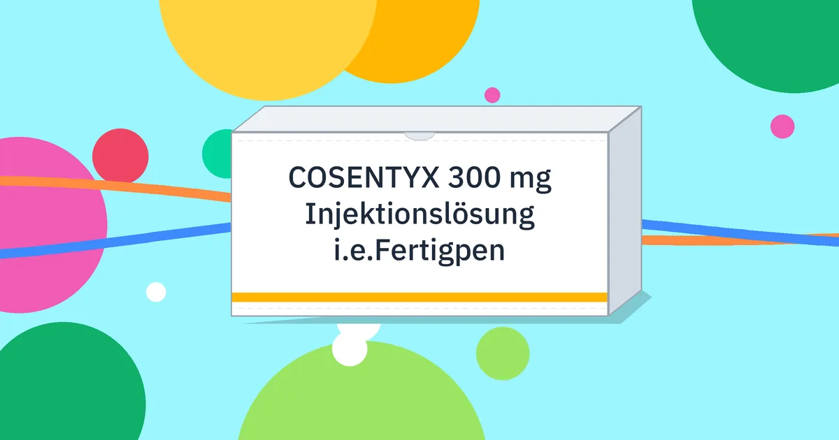 Symbolbild: Packung mit der Aufschrift COSENTYX 300 mg Injektionslösung i.e.Fertigpen (PZN 17674429) – Verfügbarkeit und Bezug in Apotheken in Frankfurt am Main