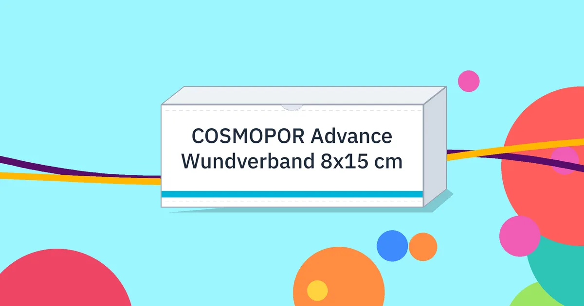 Symbolbild: Packung mit der Aufschrift COSMOPOR Advance Wundverband 8x15 cm (PZN 19900798) – Verfügbarkeit und Bezug in Apotheken in Frankfurt am Main
