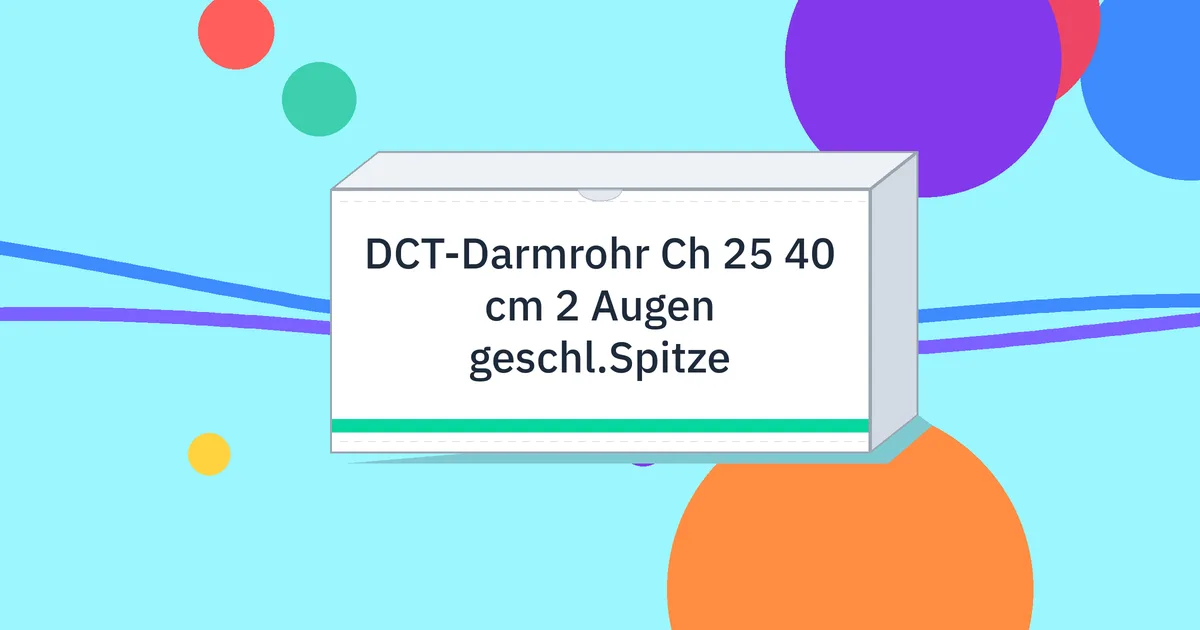 Symbolbild: Packung mit der Aufschrift DCT-Darmrohr Ch 25 40 cm 2 Augen geschl.Spitze (PZN 13229247) – Verfügbarkeit und Bezug in Apotheken in Frankfurt am Main