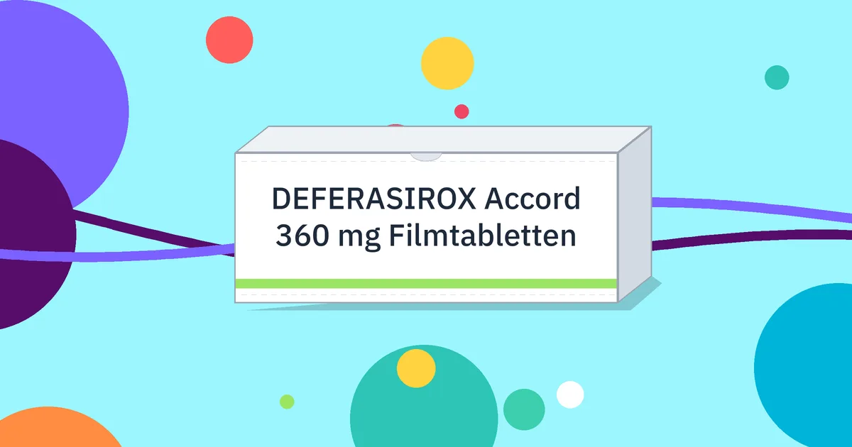 Symbolbild: Packung mit der Aufschrift DEFERASIROX Accord 360 mg Filmtabletten (PZN 15883382) – Verfügbarkeit und Bezug in Apotheken in Frankfurt am Main