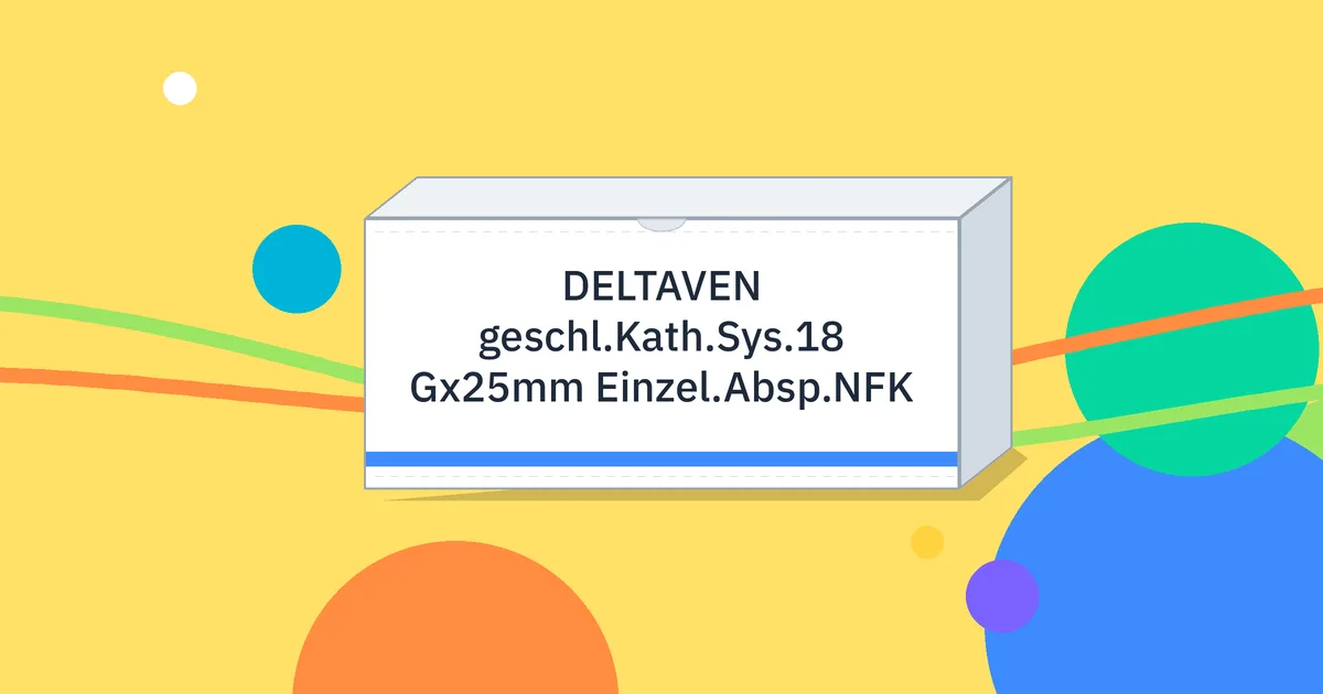 Symbolbild: Packung mit der Aufschrift DELTAVEN geschl.Kath.Sys.18 Gx25mm Einzel.Absp.NFK (PZN 13977357) – Verfügbarkeit und Bezug in Apotheken in Frankfurt am Main