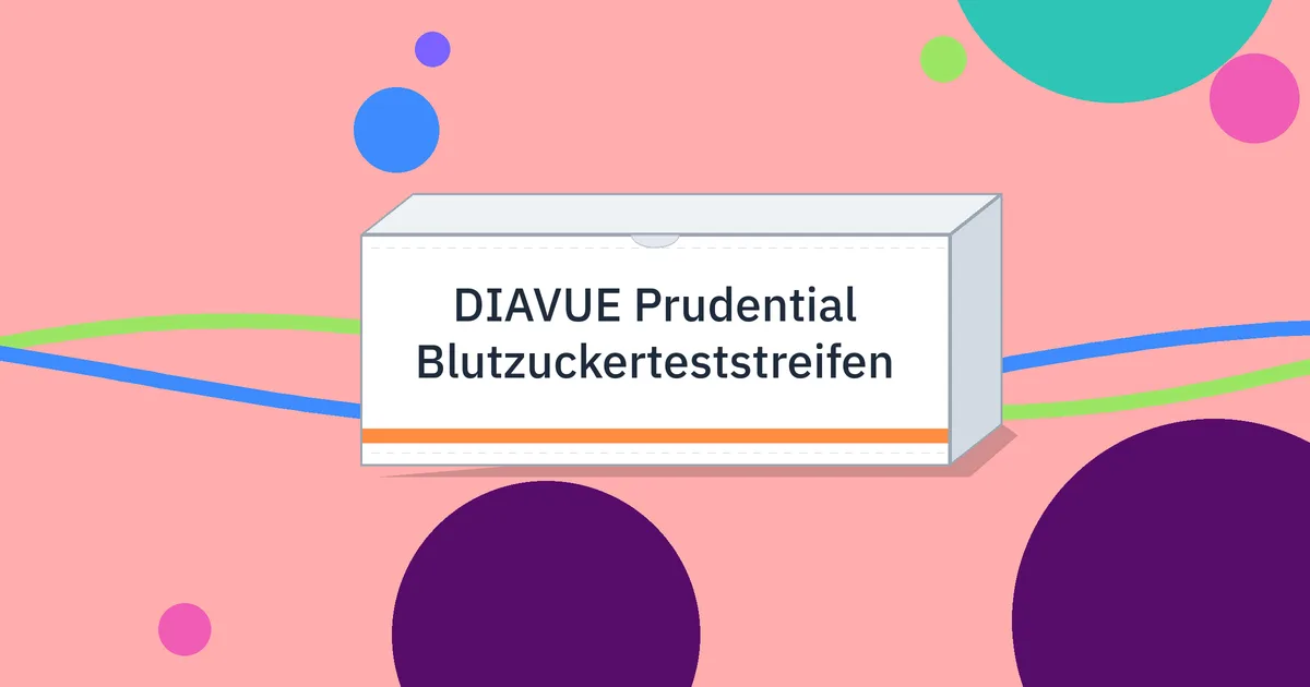 Symbolbild: Packung mit der Aufschrift DIAVUE Prudential Blutzuckerteststreifen (PZN 08738573) – Verfügbarkeit und Bezug in Apotheken in Frankfurt am Main