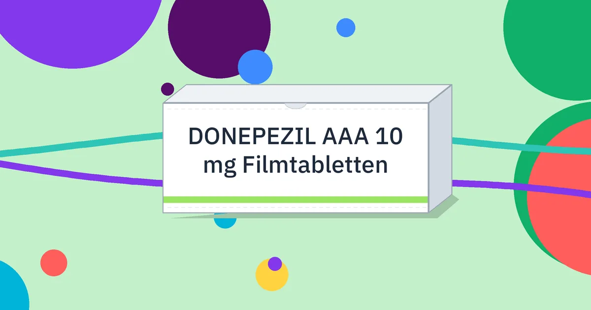 Symbolbild: Packung mit der Aufschrift DONEPEZIL AAA 10 mg Filmtabletten (PZN 08878937) – Verfügbarkeit und Bezug in Apotheken in Frankfurt am Main