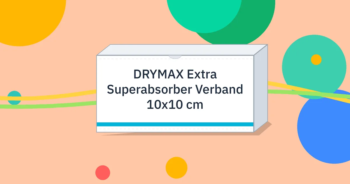 Symbolbild: Packung mit der Aufschrift DRYMAX Extra Superabsorber Verband 10x10 cm (PZN 11586730) – Verfügbarkeit und Bezug in Apotheken in Frankfurt am Main