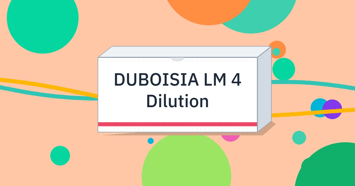 Symbolbild: Packung mit der Aufschrift DUBOISIA LM 4 Dilution (PZN 13466929) – Verfügbarkeit und Bezug in Apotheken in Frankfurt am Main