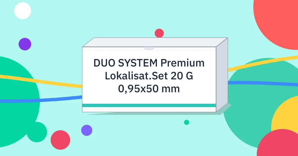 Symbolbild: Packung mit der Aufschrift DUO SYSTEM Premium Lokalisat.Set 20 G 0,95x50 mm (PZN 20085547) – Verfügbarkeit und Bezug in Apotheken in Frankfurt am Main
