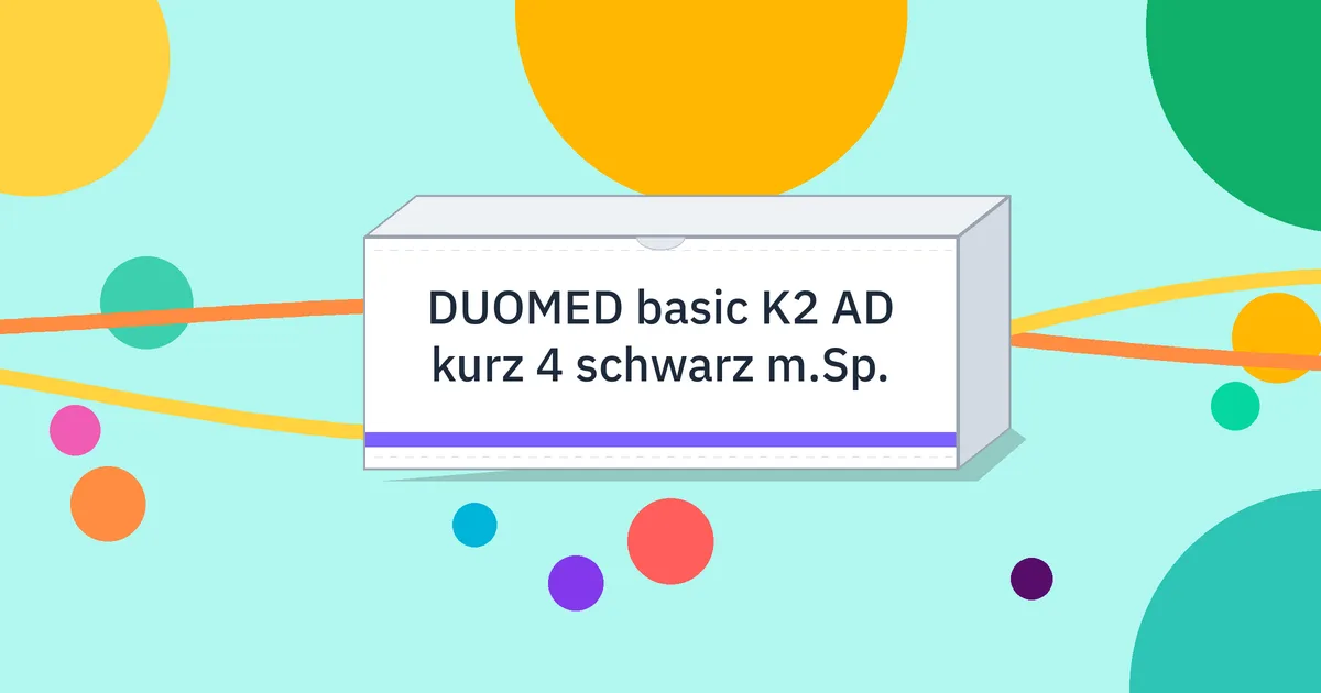 Symbolbild: Packung mit der Aufschrift DUOMED basic K2 AD kurz 4 schwarz m.Sp. (PZN 20907558) – Verfügbarkeit und Bezug in Apotheken in Frankfurt am Main
