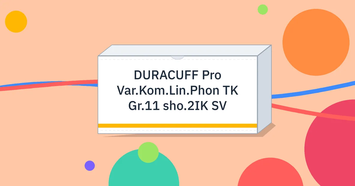 Symbolbild: Packung mit der Aufschrift DURACUFF Pro Var.Kom.Lin.Phon TK Gr.11 sho.2IK SV (PZN 19244383) – Verfügbarkeit und Bezug in Apotheken in Frankfurt am Main