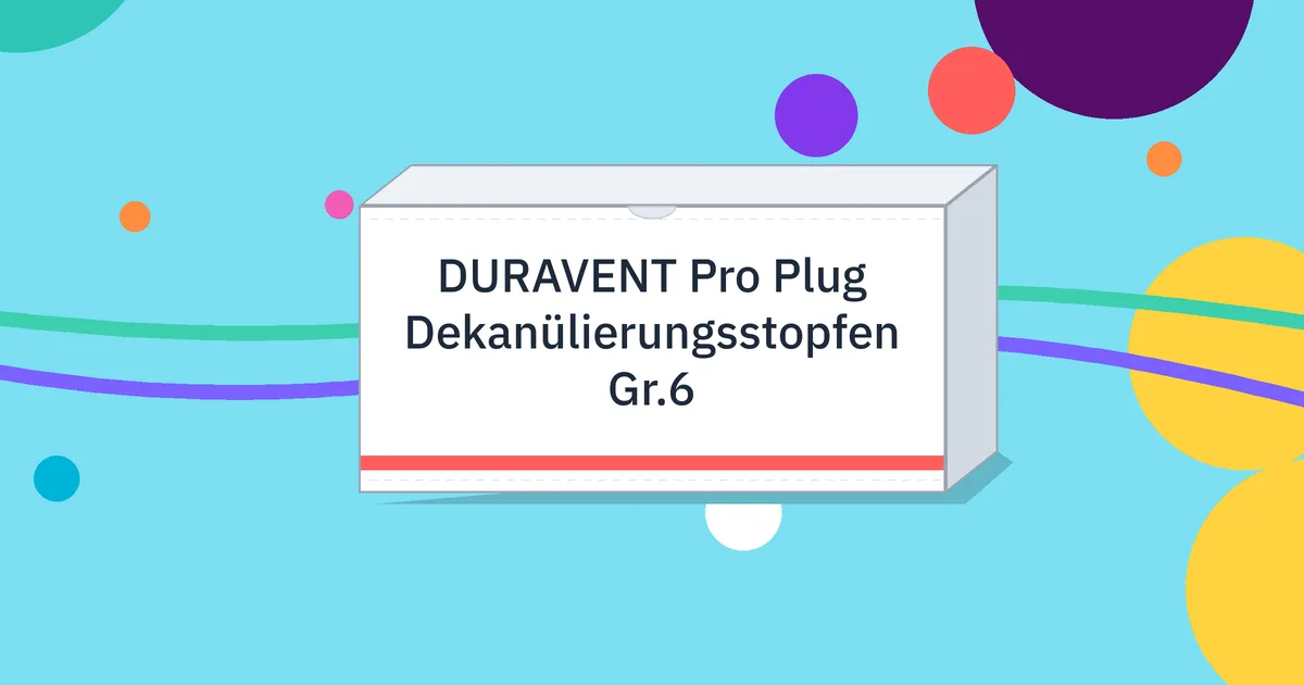 Symbolbild: Packung mit der Aufschrift DURAVENT Pro Plug Dekanülierungsstopfen Gr.6 (PZN 19272741) – Verfügbarkeit und Bezug in Apotheken in Frankfurt am Main