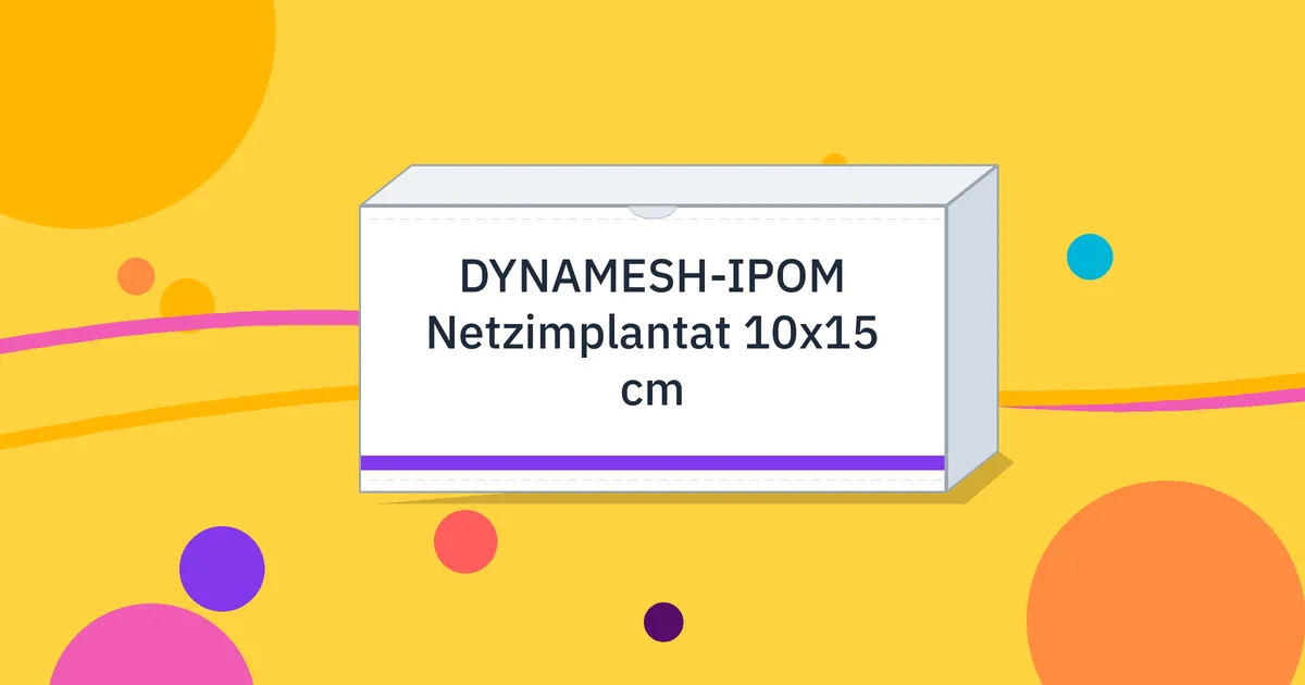 Symbolbild: Packung mit der Aufschrift DYNAMESH-IPOM Netzimplantat 10x15 cm (PZN 09253346) – Verfügbarkeit und Bezug in Apotheken in Frankfurt am Main