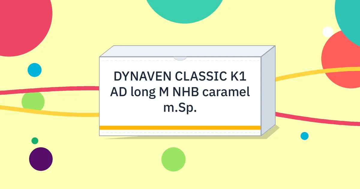 Symbolbild: Packung mit der Aufschrift DYNAVEN CLASSIC K1 AD long M NHB caramel m.Sp. (PZN 18415196) – Verfügbarkeit und Bezug in Apotheken in Frankfurt am Main