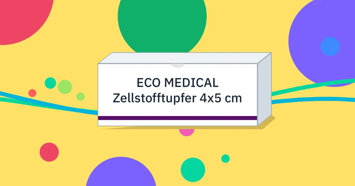 Symbolbild: Packung mit der Aufschrift ECO MEDICAL Zellstofftupfer 4x5 cm (PZN 01449860) – Verfügbarkeit und Bezug in Apotheken in Frankfurt am Main